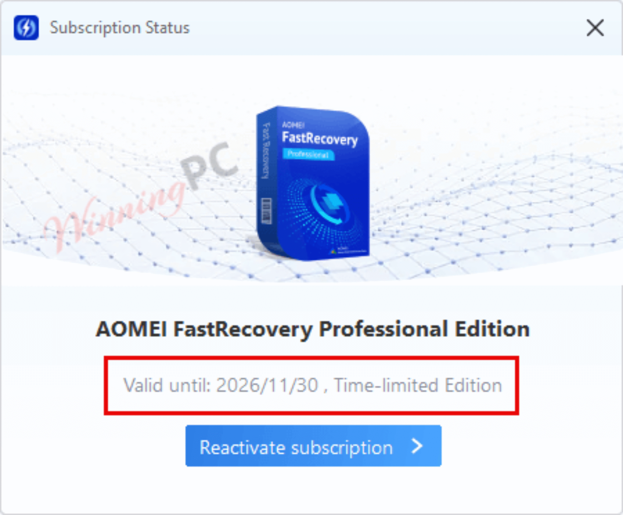AOMEI FastRecovery License Key Free Download (1 Year)